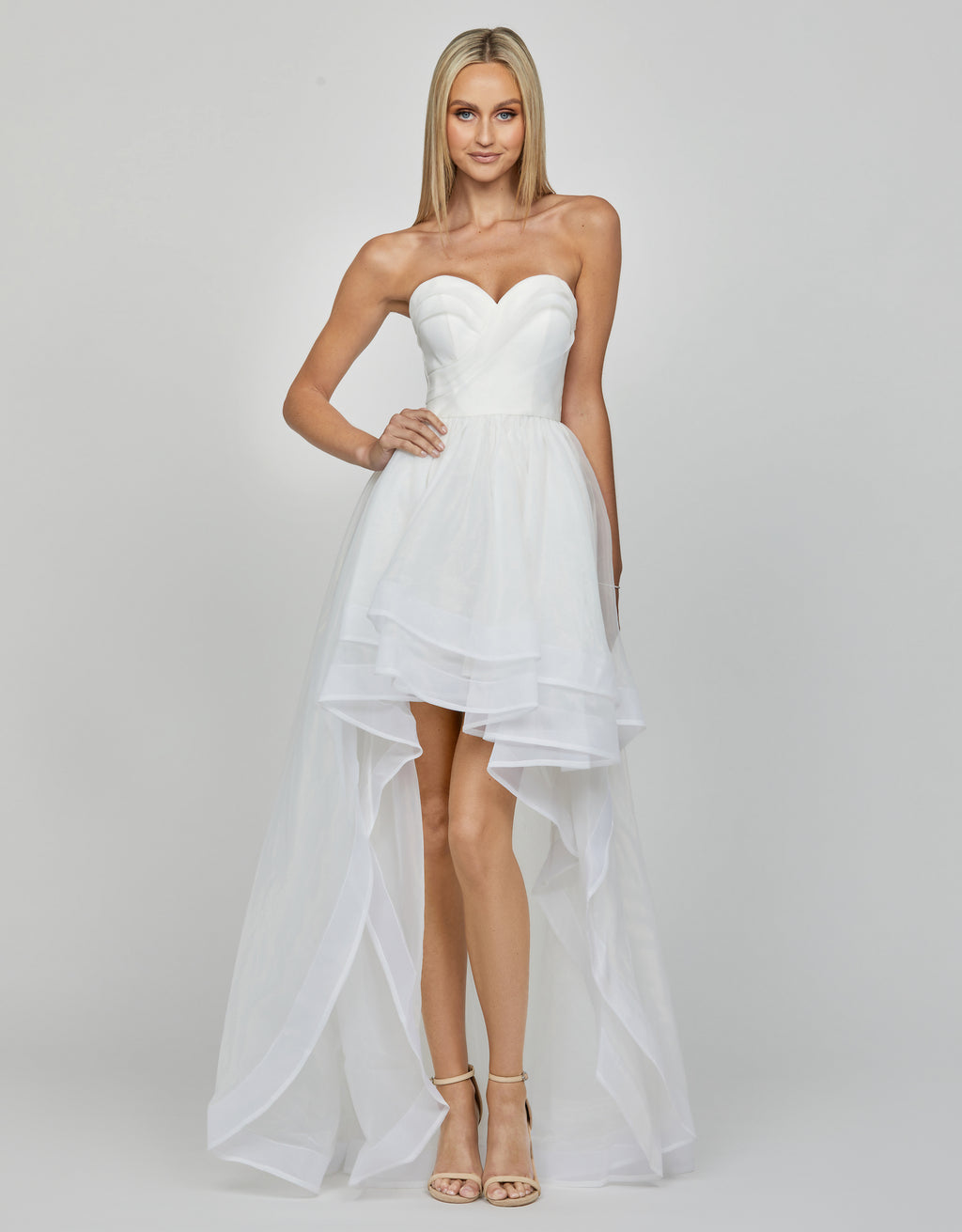 Annaka Sweetheart Hi Low Ball Gown | Bariano | Honey Fawn Boutique